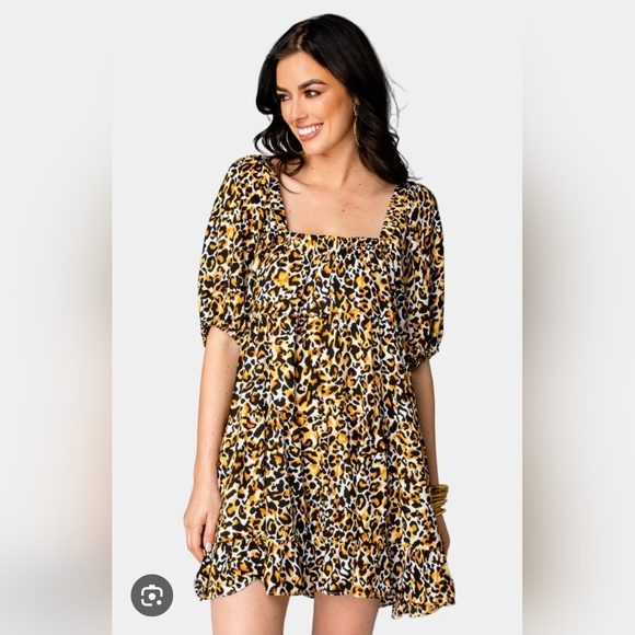 Buddy Love | Dresses | Buddy Love Leopard Print Puff Sleeve Dress Xs ...